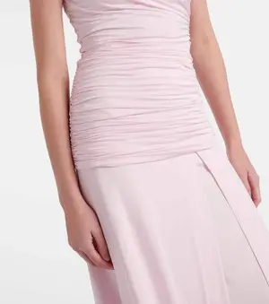 SELF-PORTRAIT Ruched Asymmetric Maxi Dress - Pink