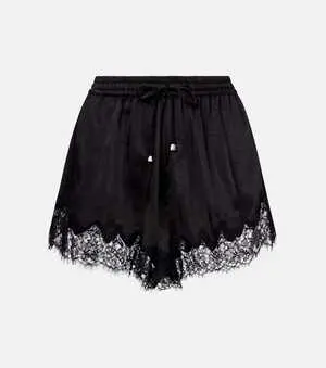 SELF-PORTRAIT Lace-trimmed Satin Shorts