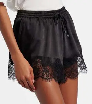 SELF-PORTRAIT Lace-trimmed Satin Shorts