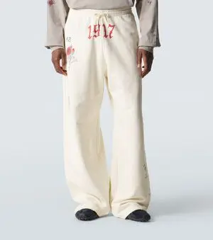 Balenciaga Printed Cotton Fleece Sweatpants - White