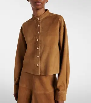 Nour Hammour Lucien Cropped Suede Jacket - Brown