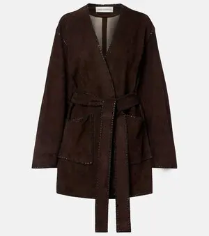 Nour Hammour Anika Suede Wrap Coat - Brown