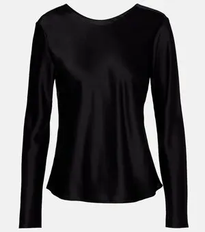LESET Barb Draped Satin Top - Black