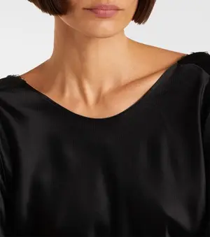 LESET Barb Draped Satin Top - Black