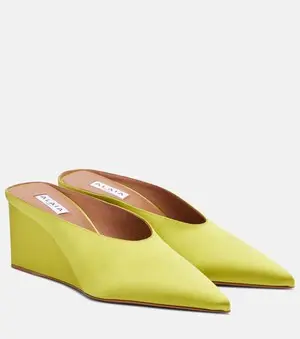 Alaïa Alaïa Satin Wedge Mules Green