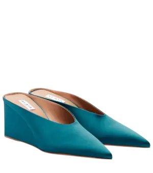Alaïa Cube Satin Wedge Mules - Turquoise