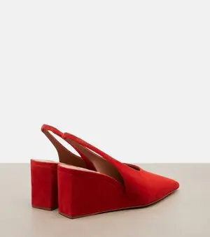 Alaïa Cube Suede Slingback Wedges - Orange