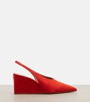 Alaïa Cube Suede Slingback Wedges - Orange