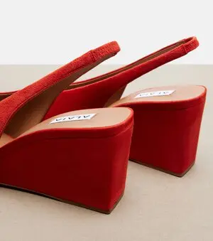 Alaïa Cube Suede Slingback Wedges - Orange