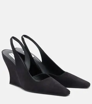 Alaïa Suede Wedge Slingback Pumps - Black