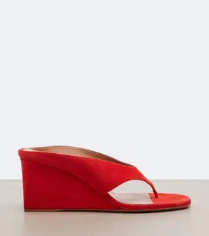 Alaïa Cube Suede Wedge Thong Sandals - Orange