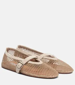 Alaïa Suede-trimmed Fishnet Ballet Flats - Beige