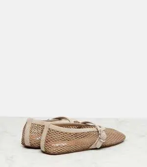 Alaïa Suede-trimmed Fishnet Ballet Flats - Beige