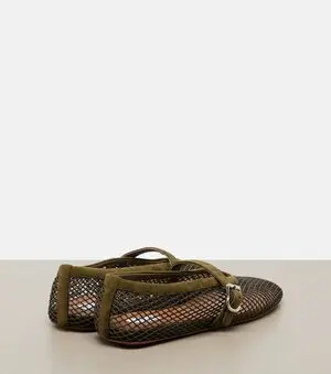 Alaïa Suede-trimmed Fishnet Ballet Flats - Green