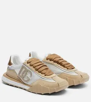 Dolce & Gabbana DG Athletic Suede-Trimmed Sneakers Beige