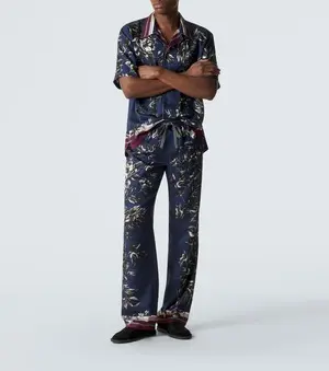 Dolce & Gabbana Printed Silk Bowling Shirt - Blue