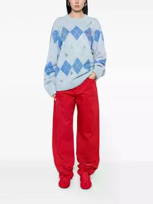 CHARLES JEFFREY Argyle-pattern Distressed Sweater - Blue