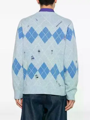 CHARLES JEFFREY Argyle-pattern Distressed Sweater - Blue