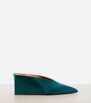Alaïa Cube Satin Wedge Mules - Turquoise