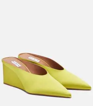 Alaïa Cube Satin Wedge Mules - Yellow