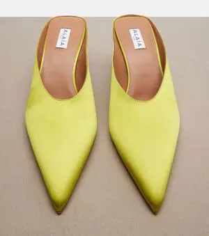 Alaïa Cube Satin Wedge Mules - Yellow