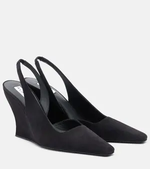 Alaïa Suede Wedge Slingback Pumps - Black