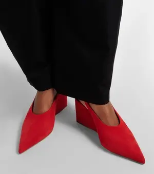 Alaïa Cube Suede Slingback Wedges - Orange