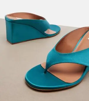 Alaïa Cube Satin Wedge Thong Sandals