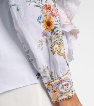 Camilla Floral Ruffled Linen Shirt