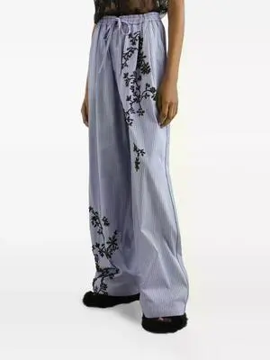 Dolce & Gabbana Striped Poplin Trousers With Floral Embroidery - Blue