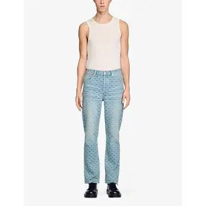 Sandro Square-pattern Straight-leg Denim Jeans