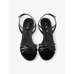 Prada Patent Leather Wedge Sandals - Black