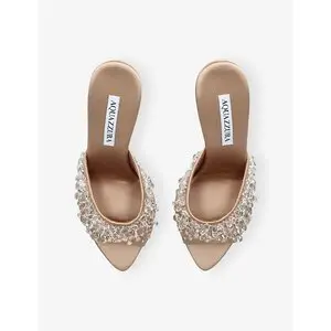 AQUAZZURA Bisous Crystal 85 Satin Mules