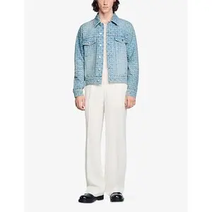 Sandro Square-pattern Denim Trucker Jacket - Sky Blue