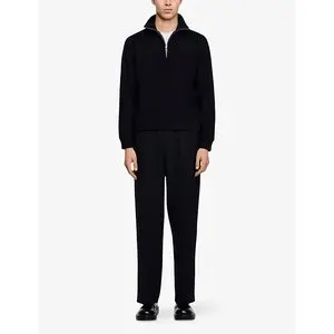 Sandro Funnel-neck Half-zip Cotton Sweatshirt - Black