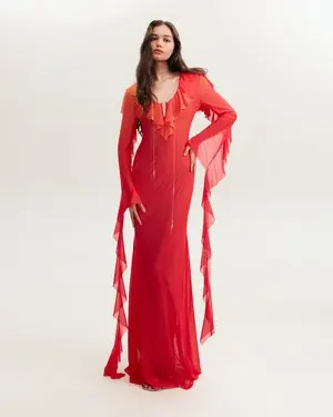 MILLA Chiffon Maxi Dress With Fluted Trims