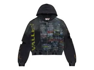 VALE FOREVER Glitch Waffle Thermal Zip Up Hoodie - Black