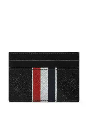 Thom Browne Pebble-grain Rwb-stripe Double Sided Card Holder - Black