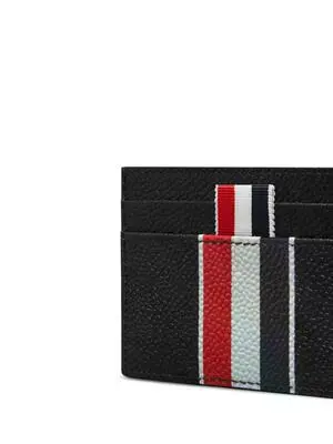 Thom Browne Pebble-grain Rwb-stripe Double Sided Card Holder - Black