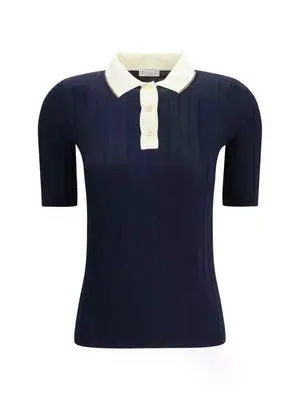 Brunello Cucinelli Ribbed Knit Button Polo Top