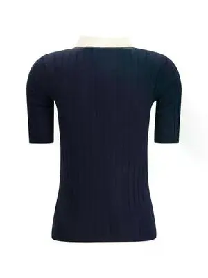 Brunello Cucinelli Ribbed Knit Button Polo Top