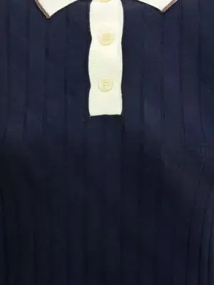 Brunello Cucinelli Ribbed Knit Button Polo Top