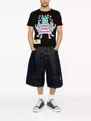 PDF Denim Contrast Stitching Shorts