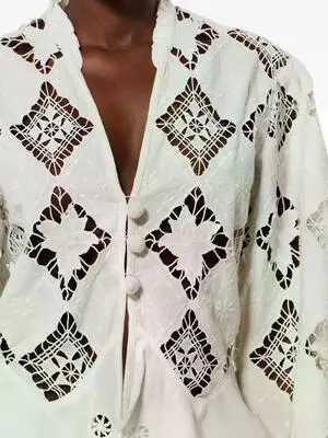 Isabel Marant Étoile Nina" Broderie Anglaise Cotton Linen Blend Blouse - White
