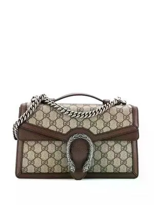 Gucci Dionysus Top Handle Chain Bag Gg Coated Canvas Small Satchel - Brown