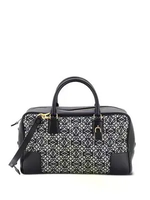 Loewe Amazona 28 Satchel Leather And Jacquard Canvas - Black