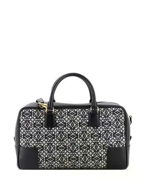 Loewe Amazona 28 Satchel Leather And Jacquard Canvas - Black