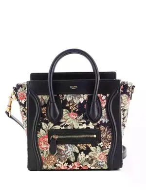 Celine Luggage Bag Printed Jacquard And Leather Nano Satchel - Black