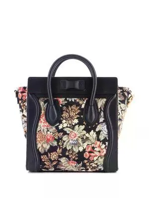 Celine Luggage Bag Printed Jacquard And Leather Nano Satchel - Black