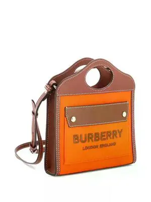 Burberry Logo Pocket Canvas And Leather Micro Tote